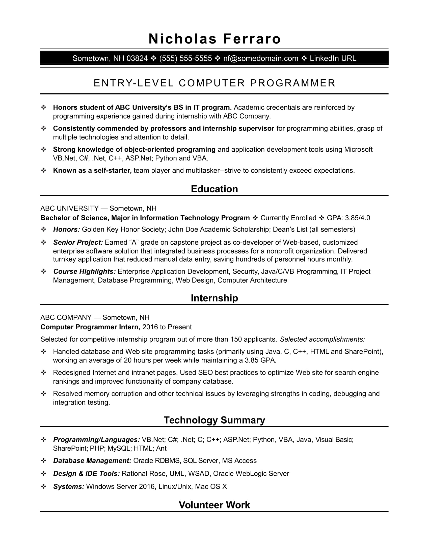  Resume in th